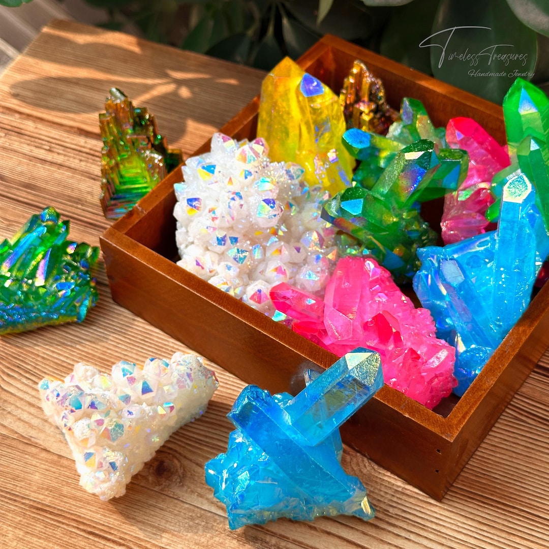 Natural Crystal Chunks Cluster - Angel Aura Crystal Cluster - Yellow ...