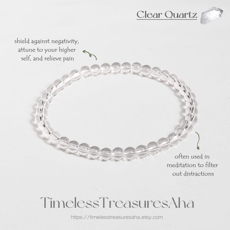Natural Clear Quartz Bracelet | 4mm Round Beads Crystal Stretch ...