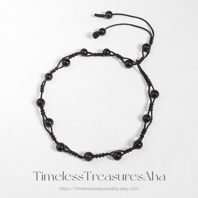 Black Obsidian Black String Luck Anklet | Healing Strength Protection ...