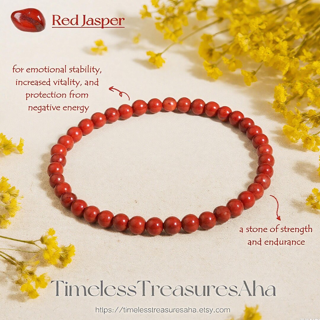 Natural Red Jasper Bracelet | 4mm Crystal Gemstone Beads Stretch ...
