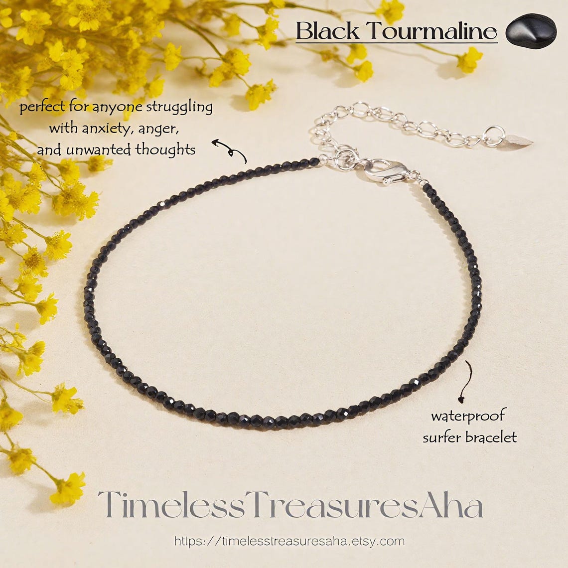 Black Tourmaline Anklet 2mm Subtle Stunning Beads Women| Healing ...