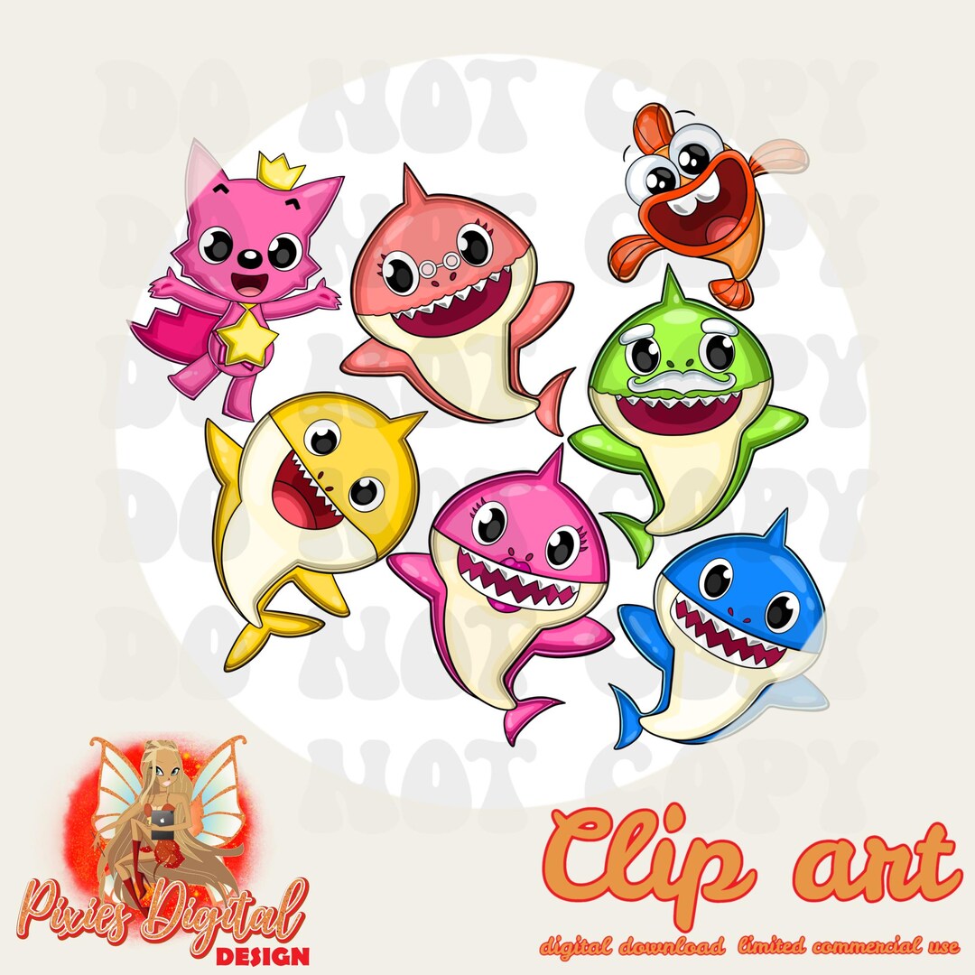 Sharks Clip Art Pack - HAND DRAWN PNG - Etsy