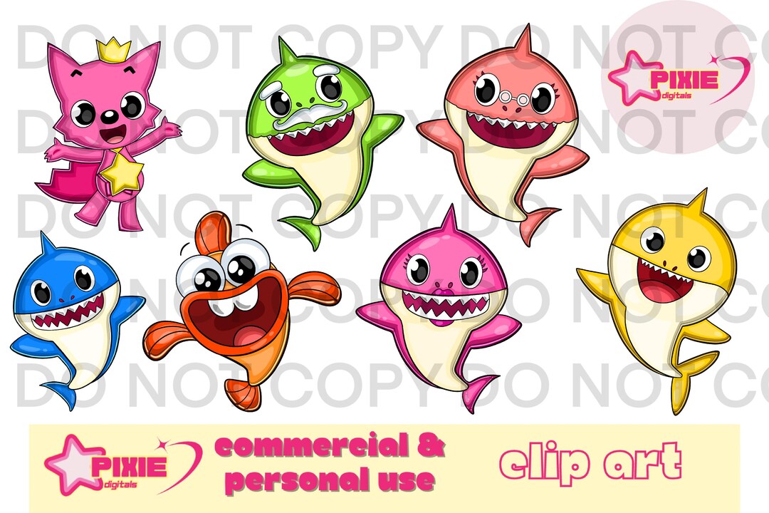 Sharks Clip Art Pack HAND DRAWN PNG - Etsy