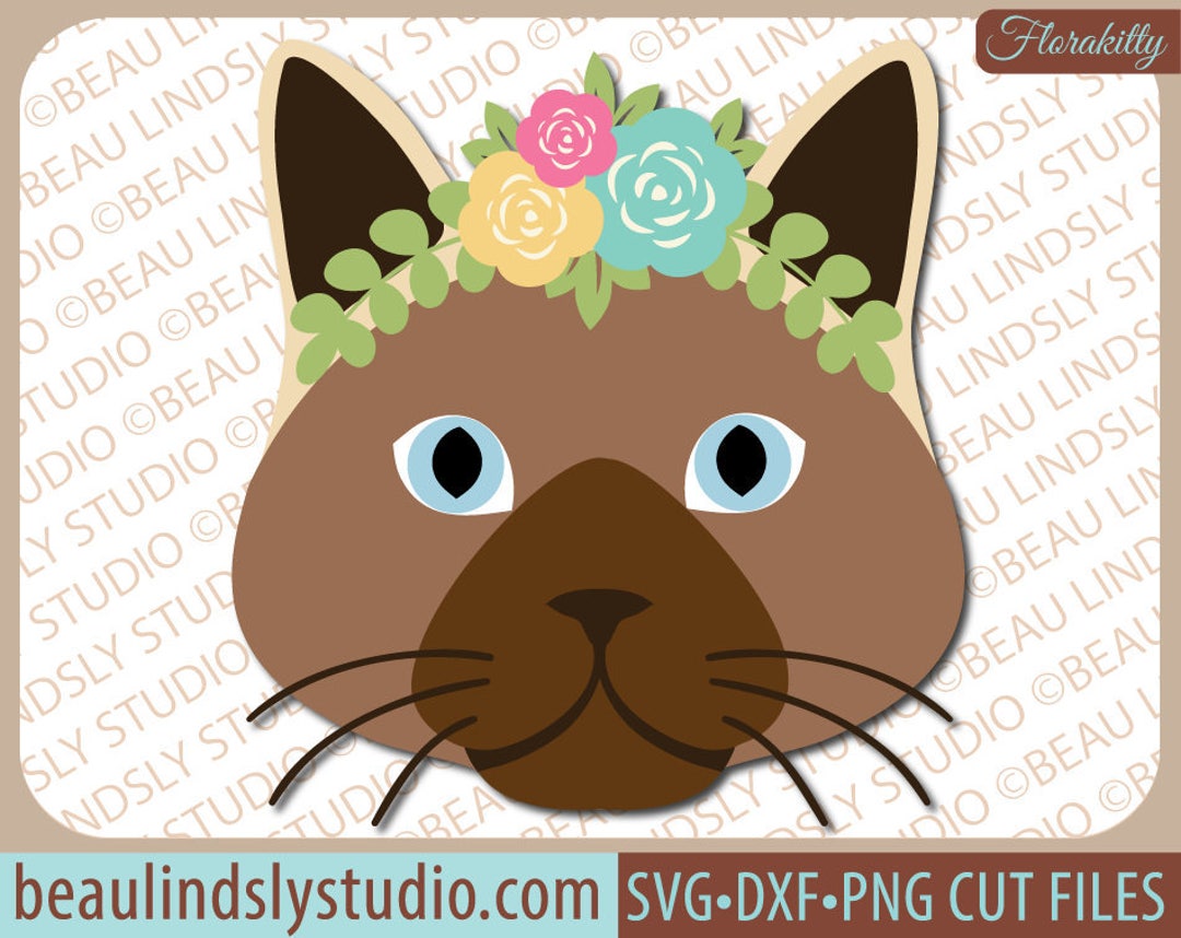 Cute Kitten SVG, Siamese Cat SVG, Boho Cat With Flowers SVG File for ...