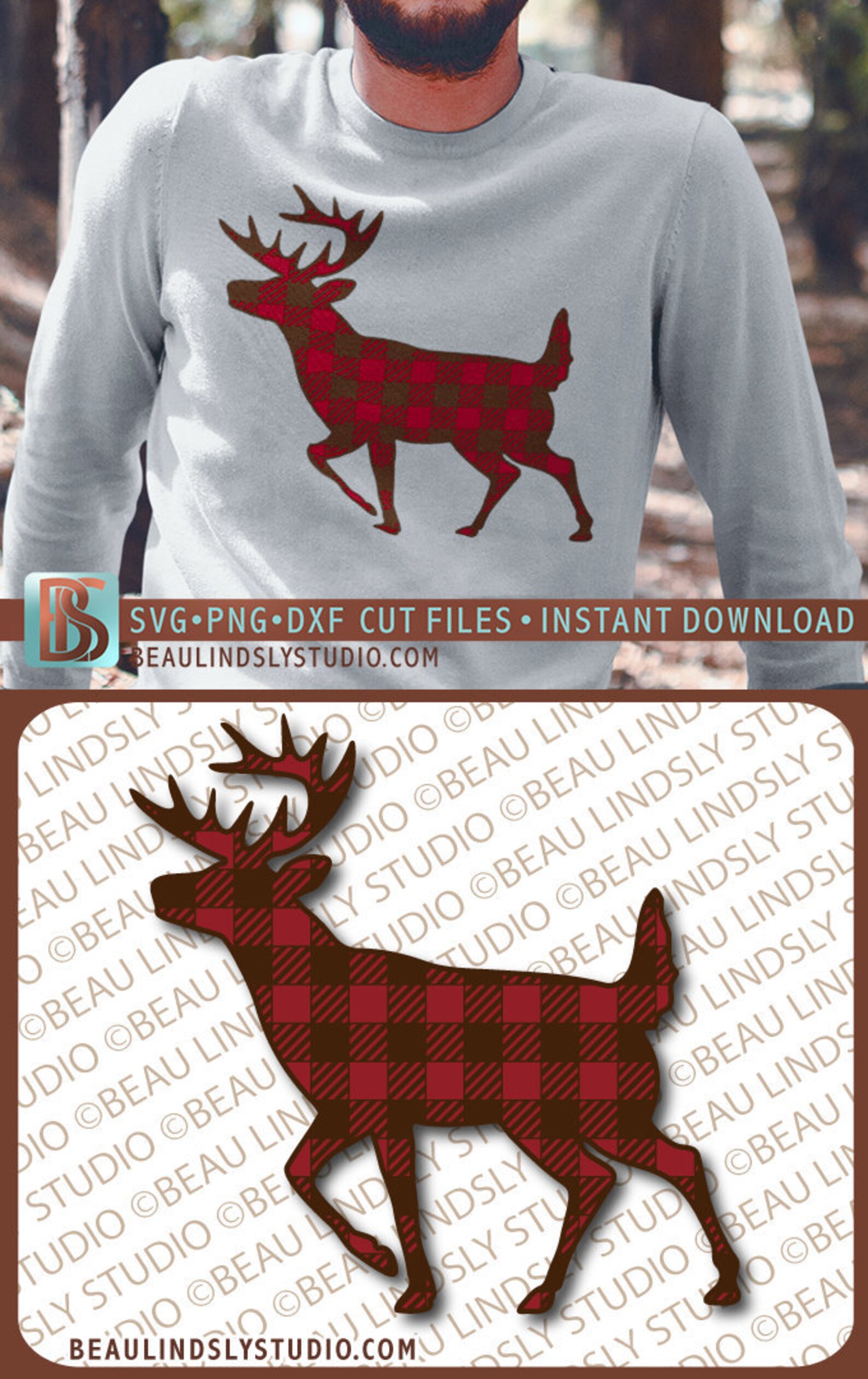 Buffalo Check Deer SVG Cutting File Buffalo Plaid Stag SVG - Etsy