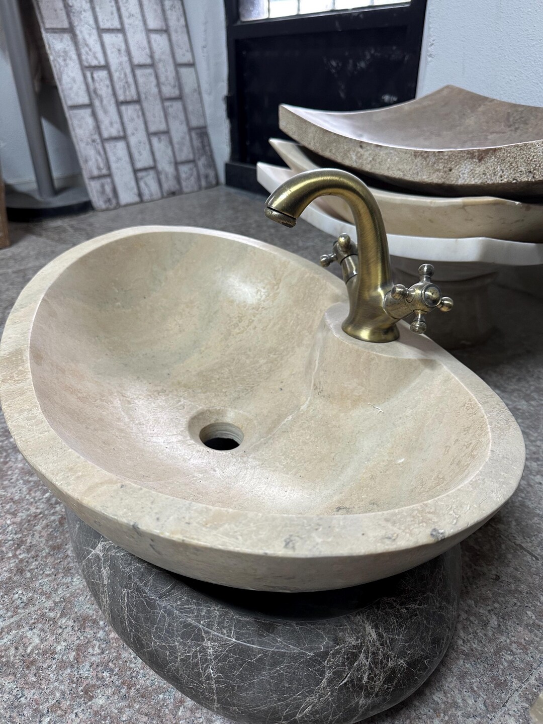 Custom Travertine Marble Sink, Handmade Oval Bathroom Basin, Natural ...