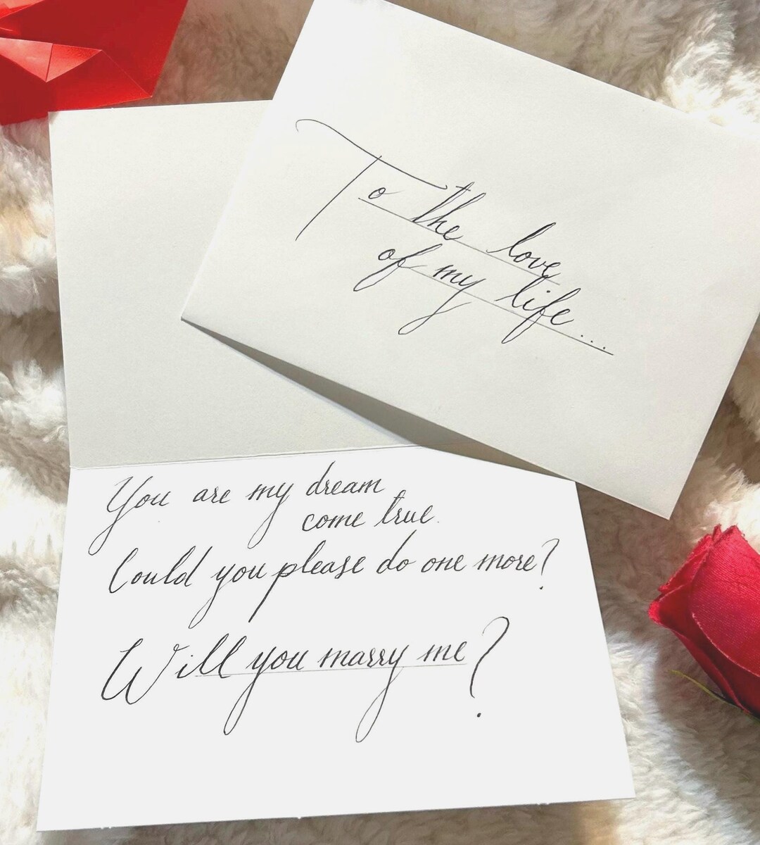 Proposal Engagement Handwritten Calligraphy Card/ Origami Swan Gift Set ...