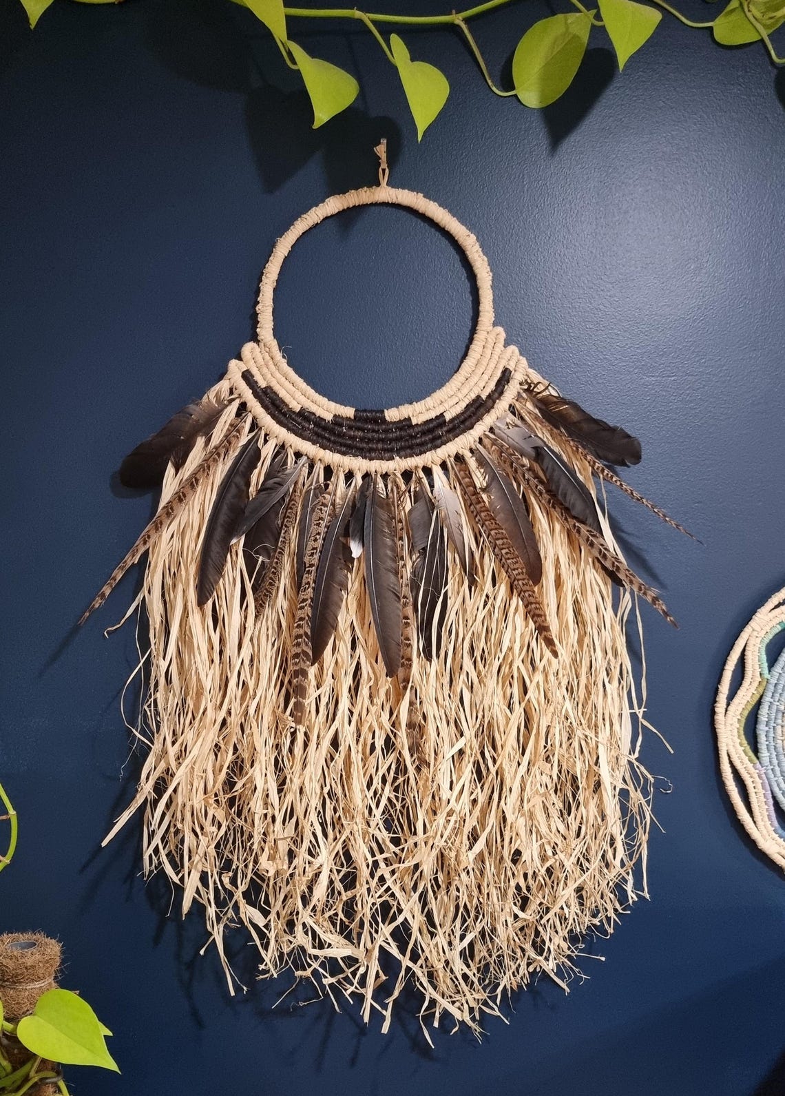 Feather Tribal Inspired Circle Fern/raffia Wall Art - Etsy