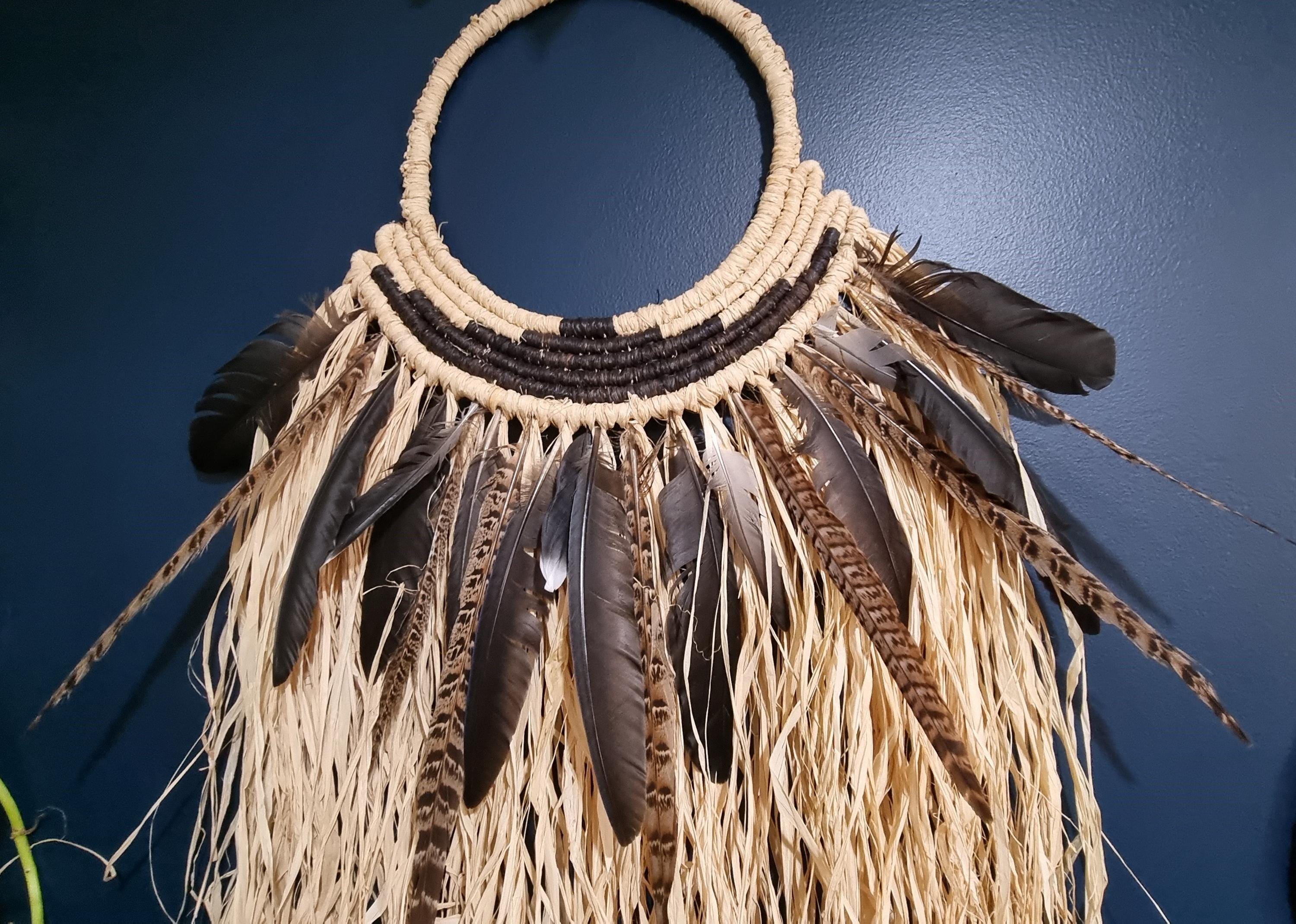 Feather Tribal Inspired Circle Fern/raffia Wall Art - Etsy