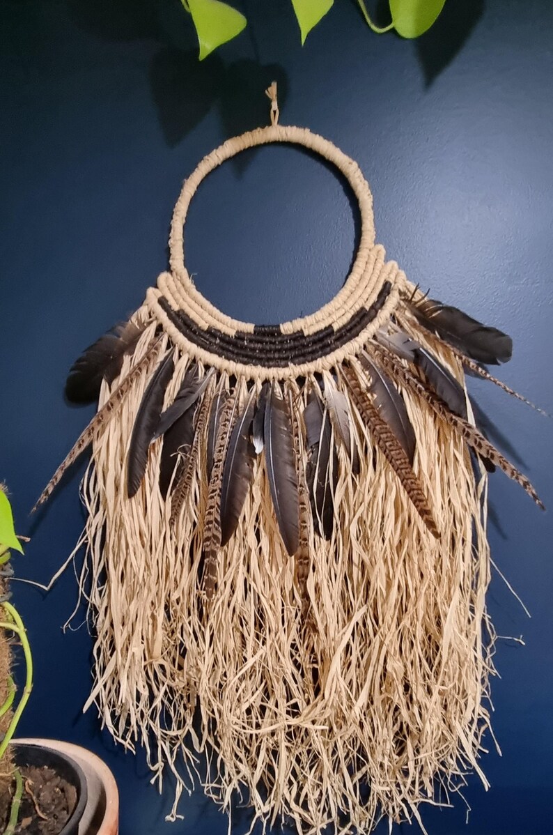 Feather Tribal Inspired Circle Fern/raffia Wall Art - Etsy