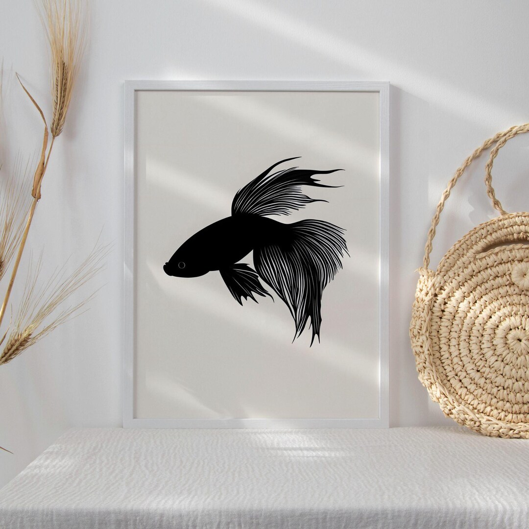 Betta Fish Prints, Fish Wall Art Print, Animal Print Black and White ...