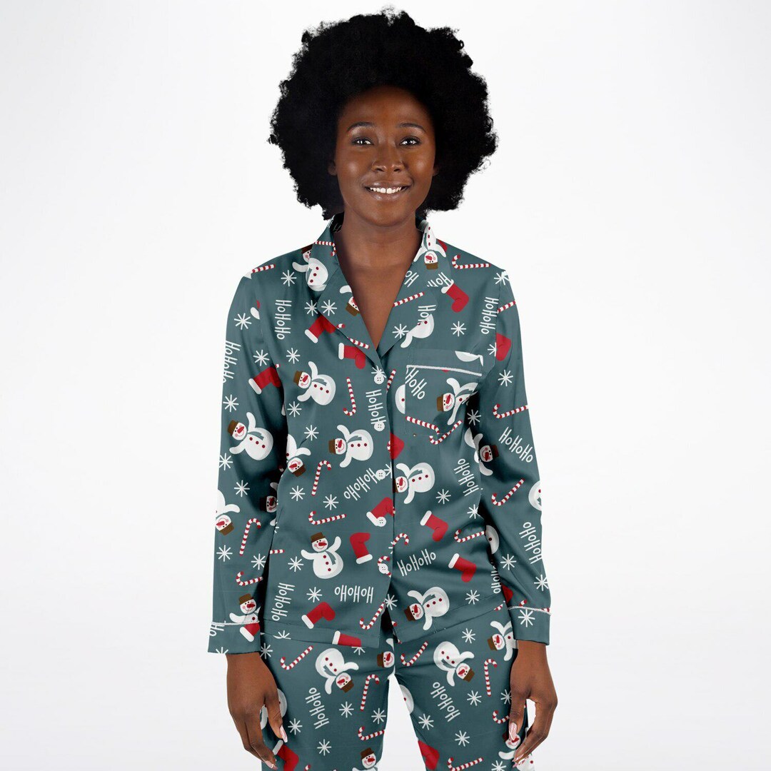 Womens & Teen Girls Snowman Satin Pajamas Festive Christmas Sleepwear ...