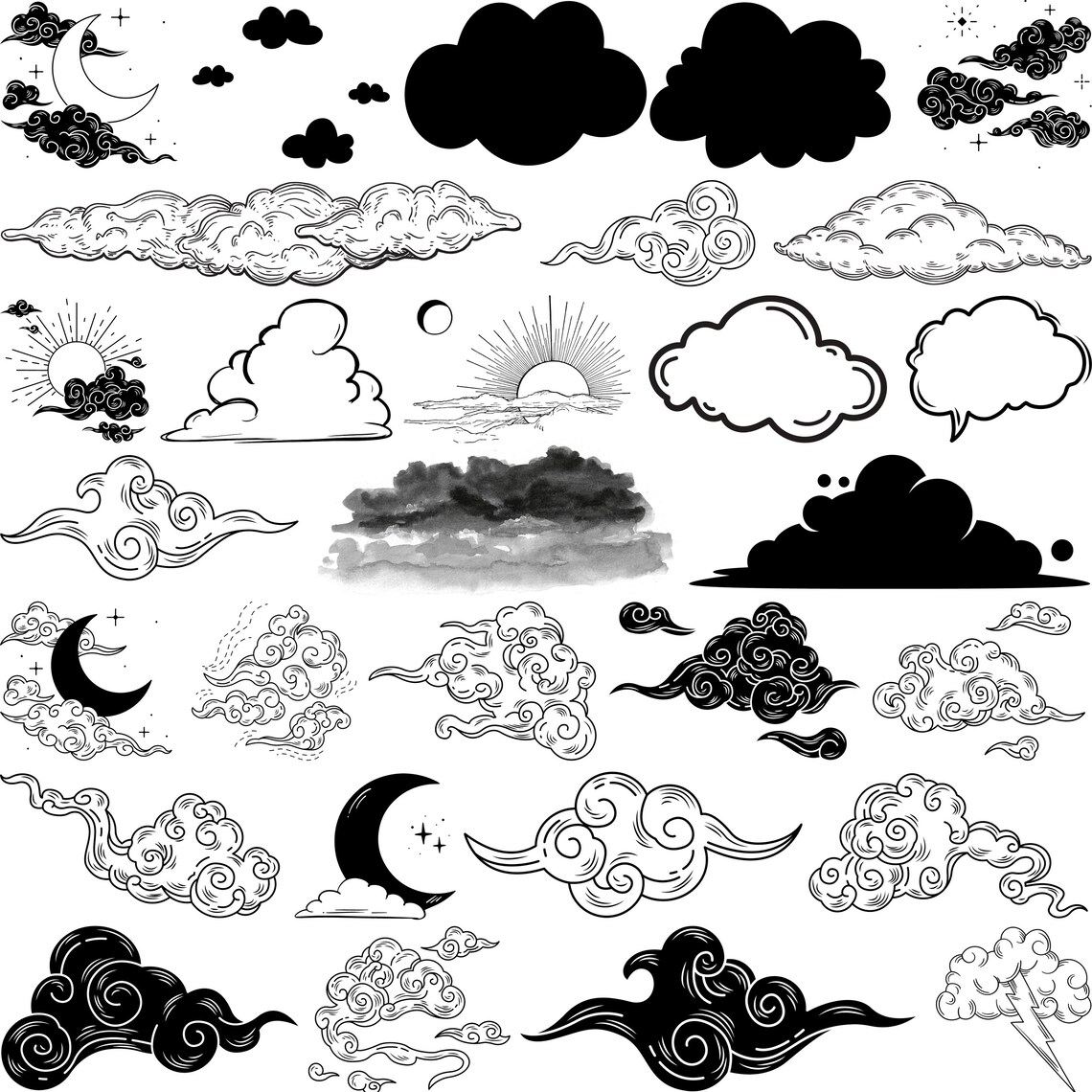 Cloud SVG Bundle, Cloud Silhouette, Cloud Shape Vector, Cloud Clip Art ...