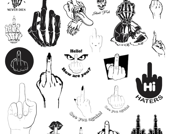 Middle Finger Silhouette With Two Outlines | Middle Finger SVG Middle ...