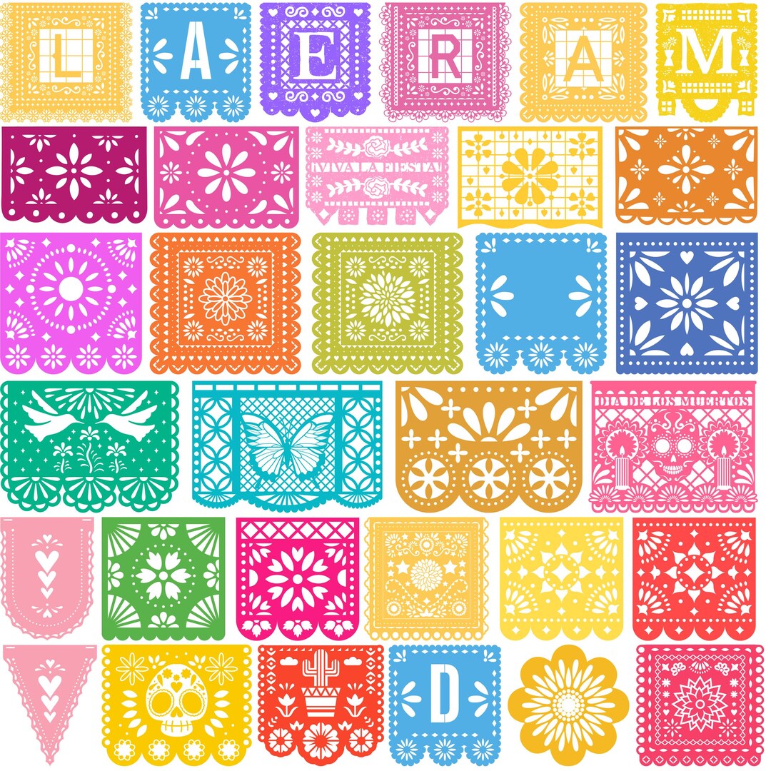 Papel Picado Svg Bundle, Papel Picado Clipart, Mexican Fiesta, Mexican ...