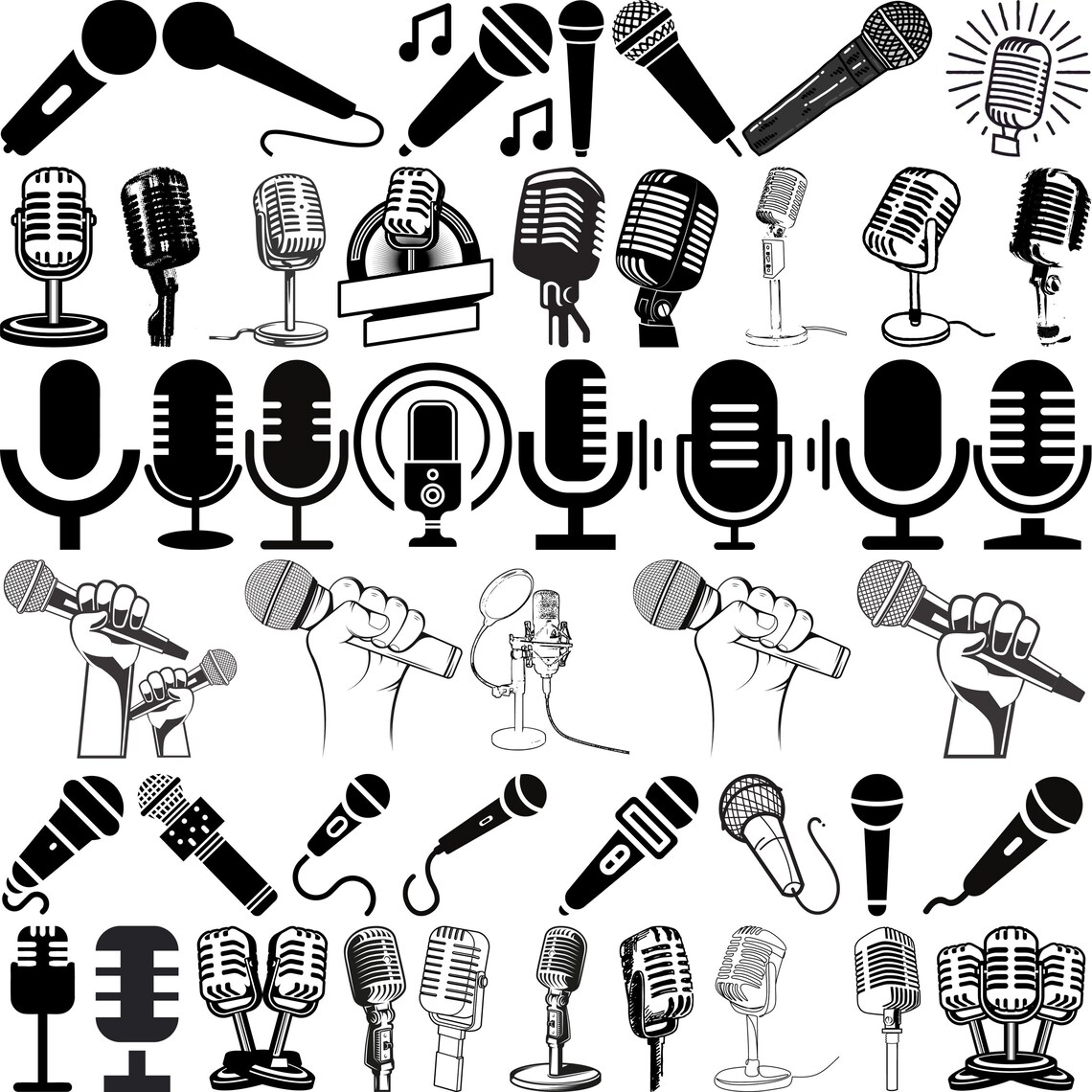 Microphone SVG Bundle, Microphone Clipart, Microphone Silhouette, Mic ...