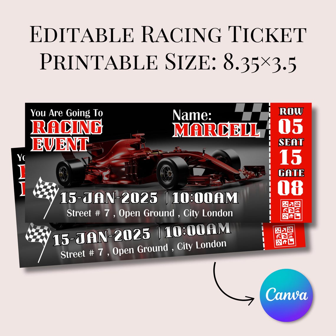 Printable Formula 1 Ticket, Editable Formula Ticket, Surprise Gift ...