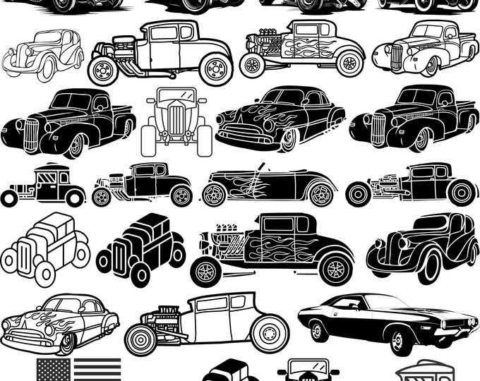 Hot Rod Svg Bundle, Hot Rod Dxf, Hot Rod Eps, Vintage Car, Classic Car ...