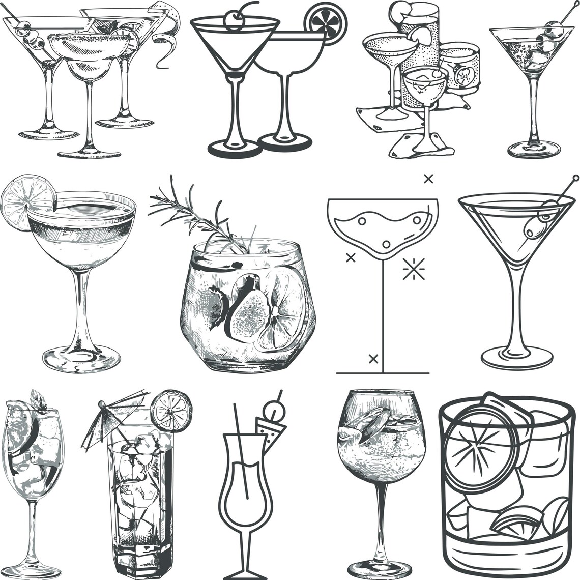 Cocktail Svg ,cocktail Line Drawings SVG, PNG, JPG, Digital Cut File ...