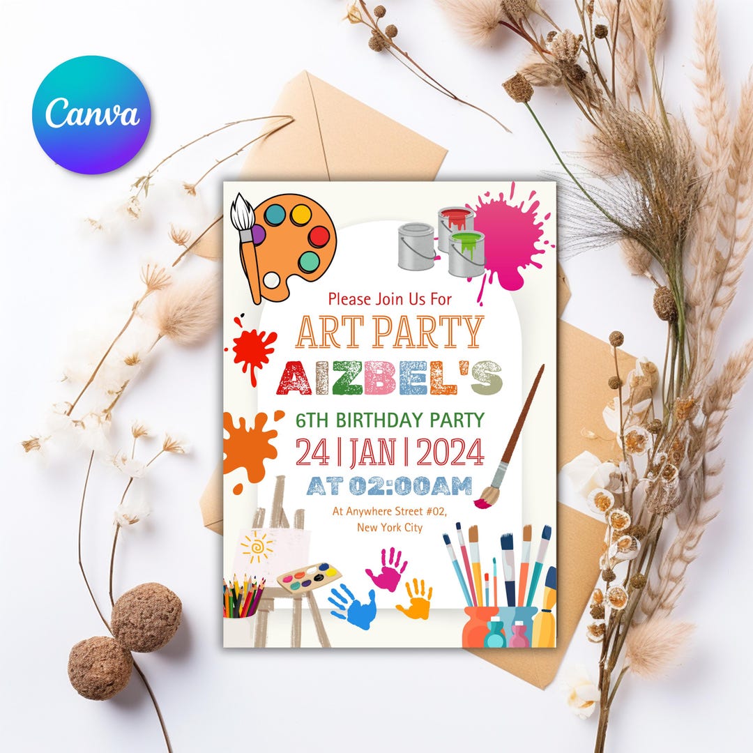Editable Art Birthday Party Invitation, Art Painting Artist Birthday ...