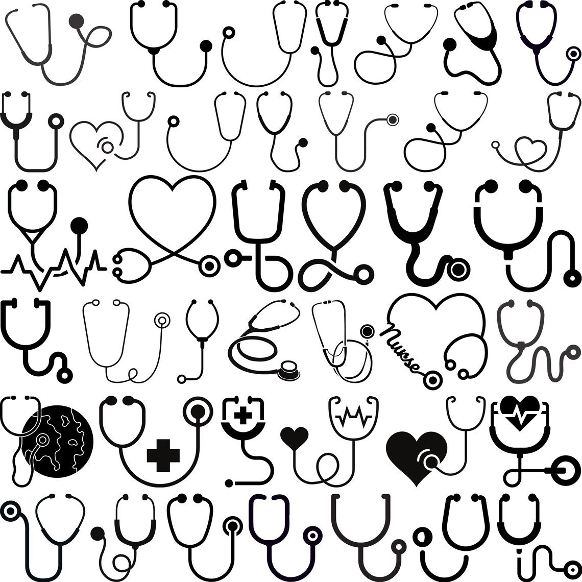 Stethoscope Svg Bundle, Stethoscope Cut File Silhouette, Stethoscope ...