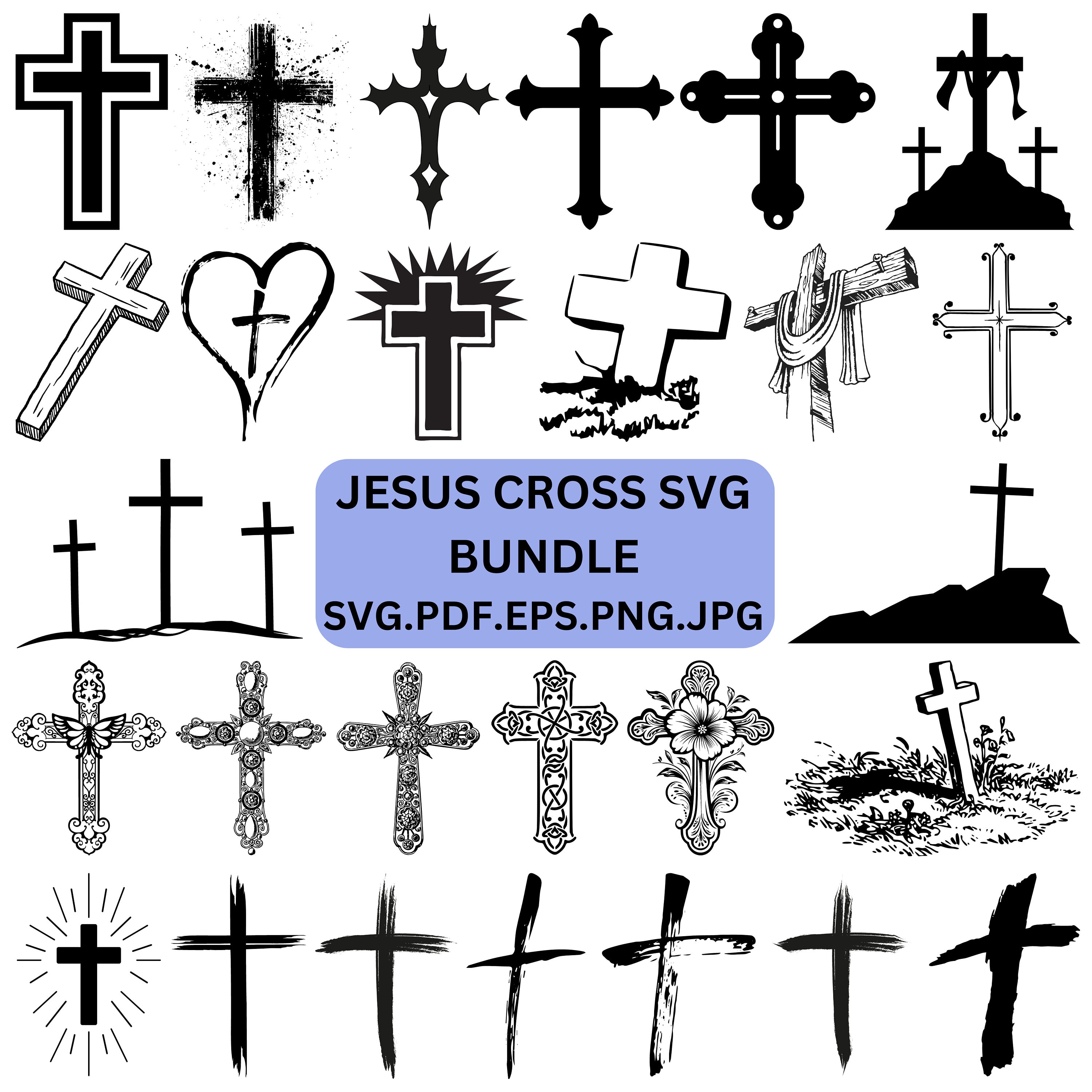 Cross Svg Bundle, Distressed Cross Svg, Religious Svg, Jesus Cross Svg ...