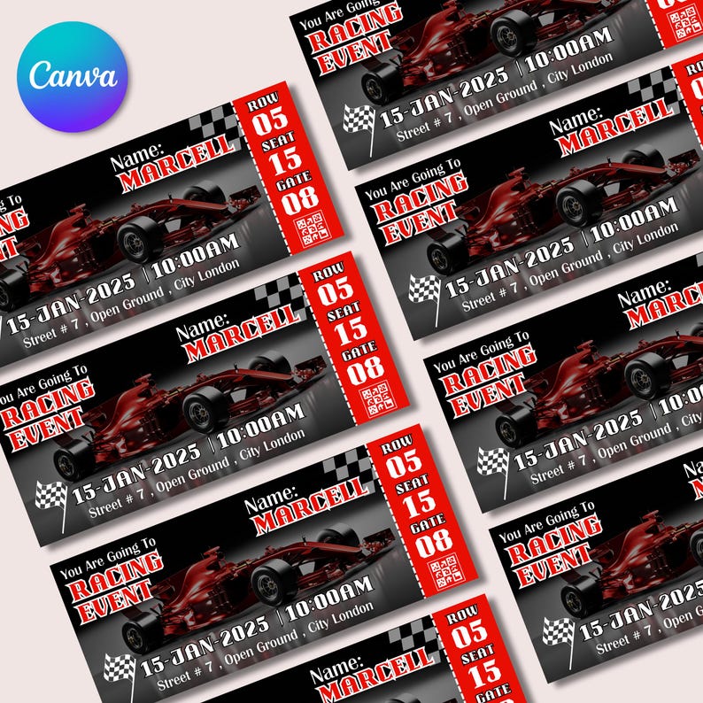 Printable Formula 1 Ticket, Editable Formula Ticket, Surprise Gift ...