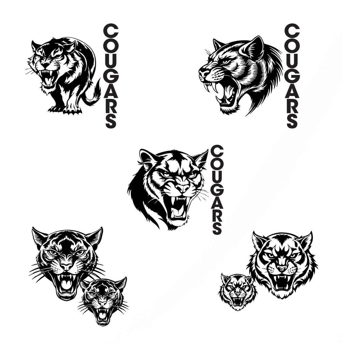 Cougars Bundle Svg Bundle Clipart Cricut Animal Bundle Silhouette ...