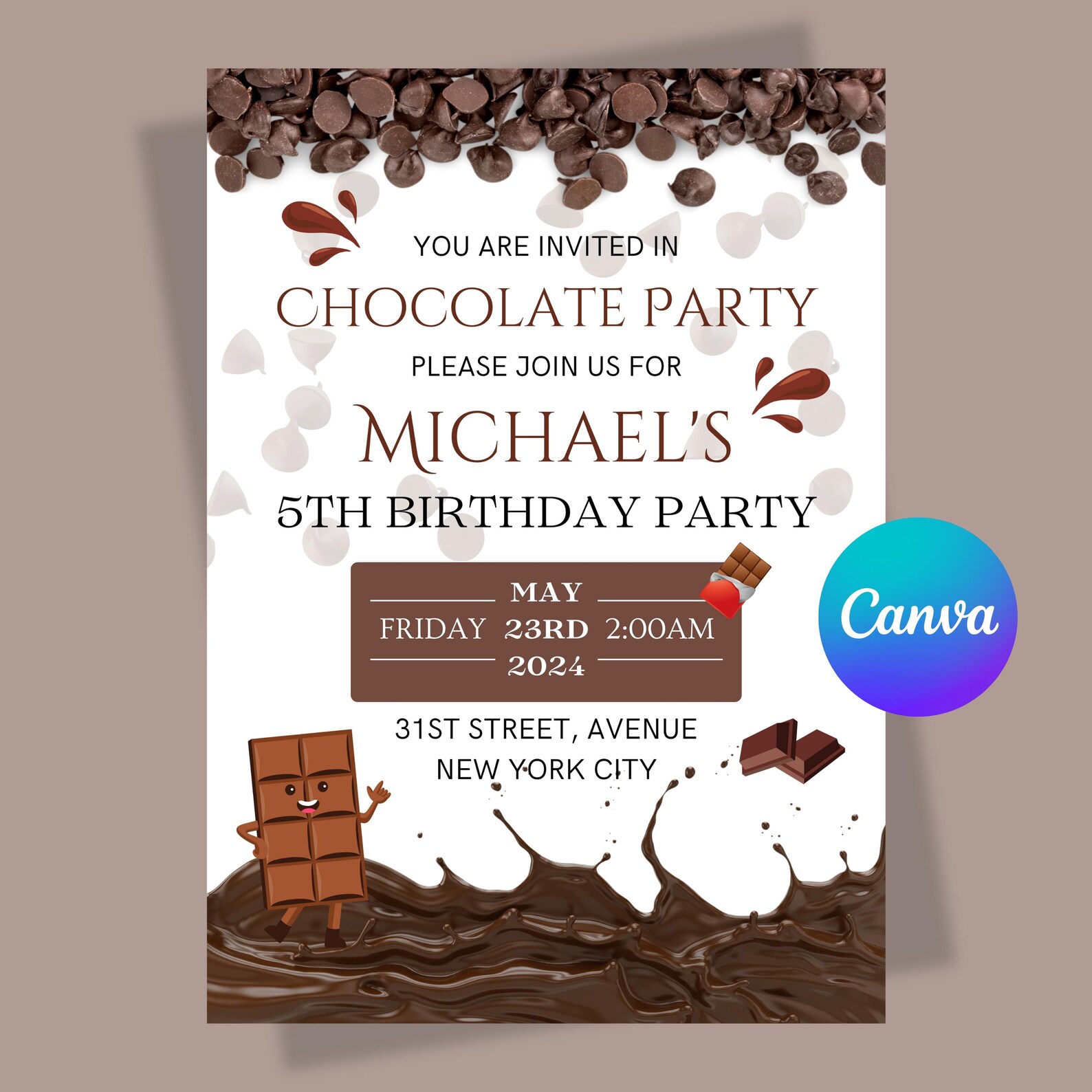 Editable Chocolate Party Invitation, Chocolate Invitation, Chocolate ...
