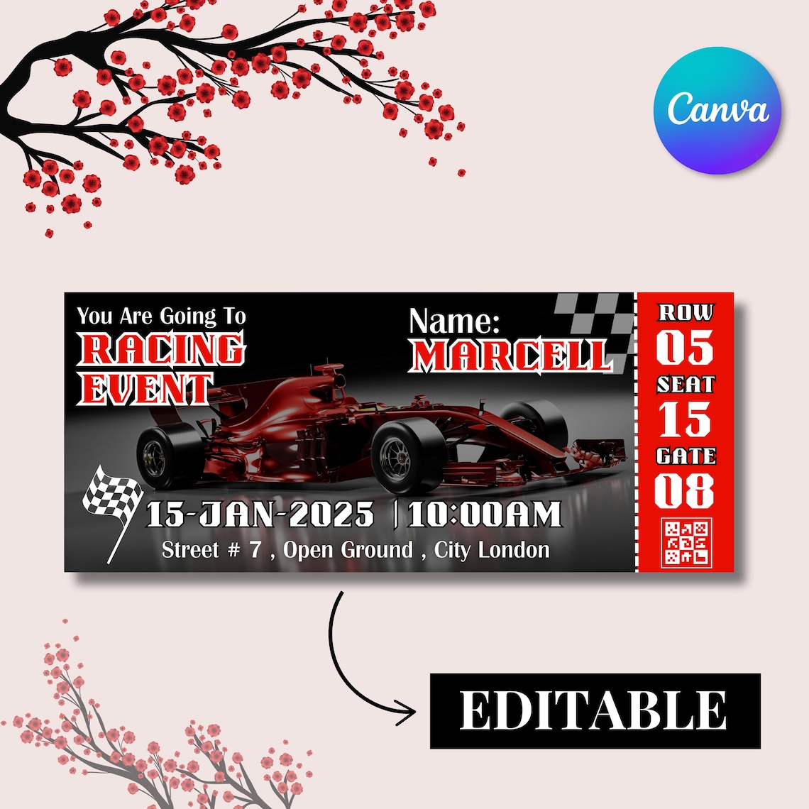 Printable Formula 1 Ticket, Editable Formula Ticket, Surprise Gift ...