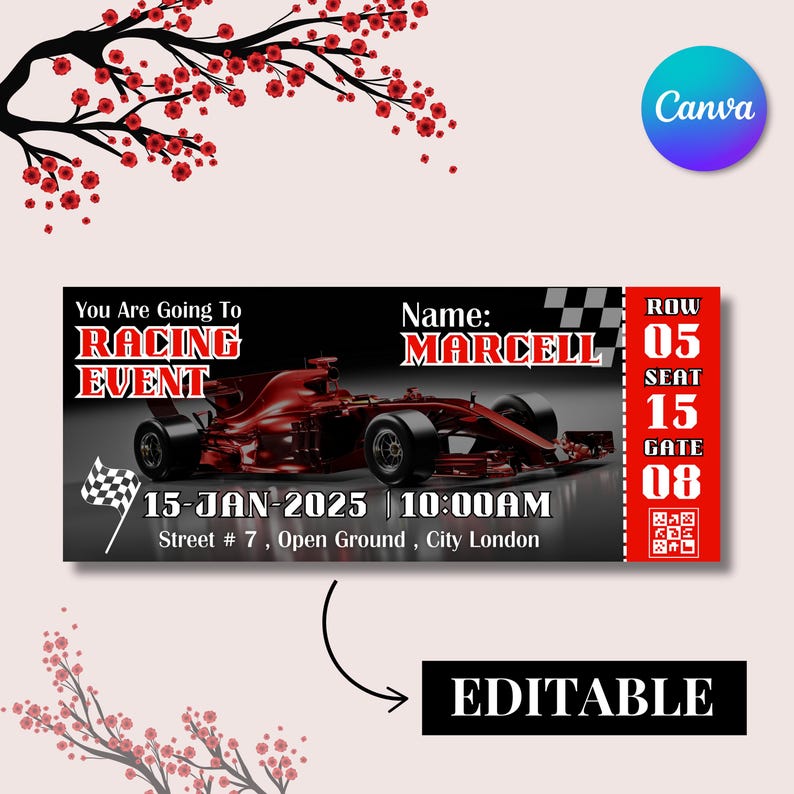 Printable Formula 1 Ticket, Editable Formula Ticket, Surprise Gift ...