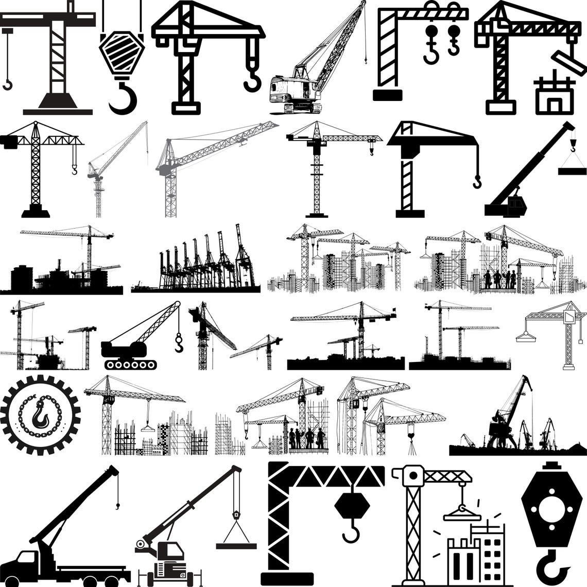 Construction Crane SVG Bundle, Crane Vector, Building Crane Svg, Crane ...