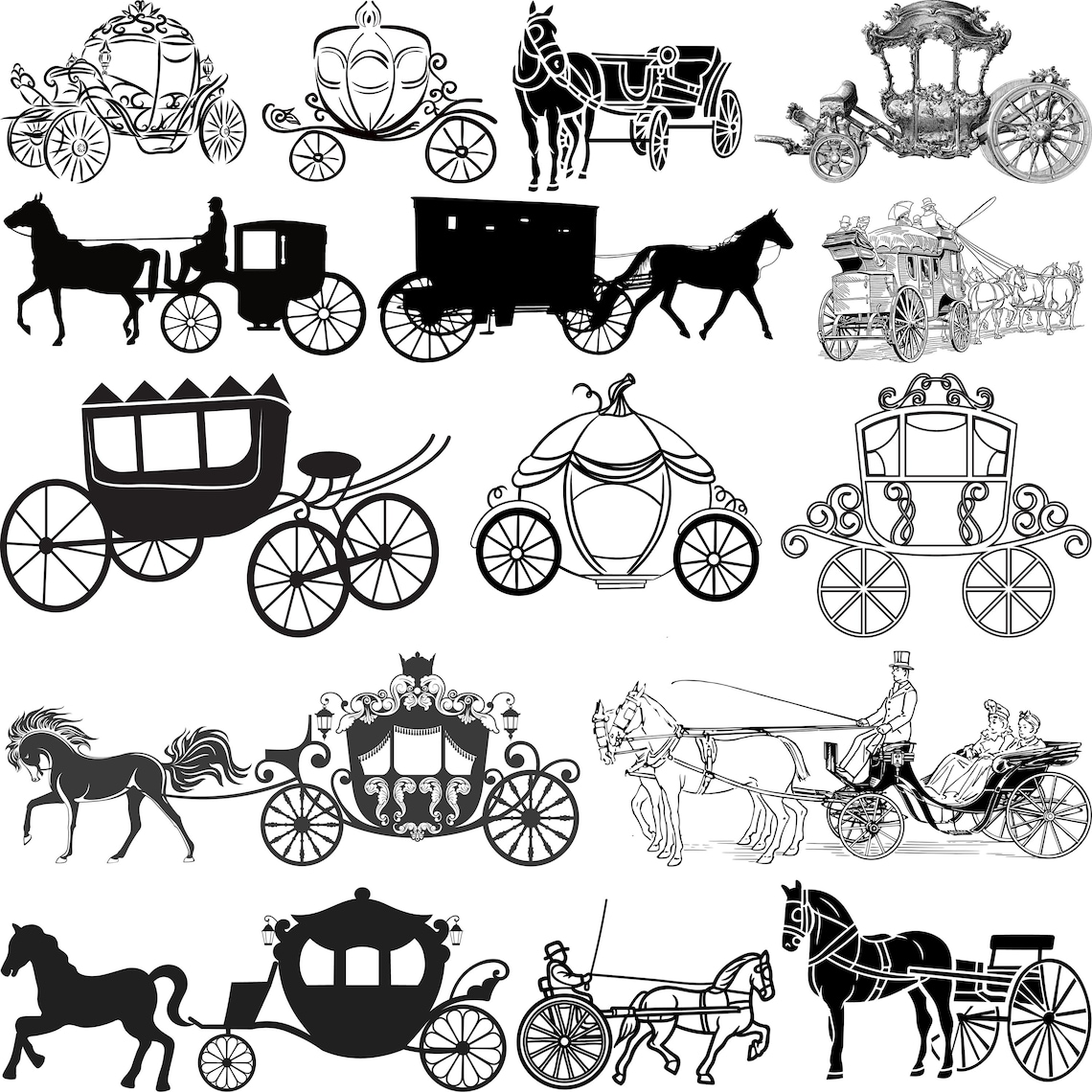 Carriage SVG Bundle, Horse Carriage SVG, Carriage Clipart, Vintage ...