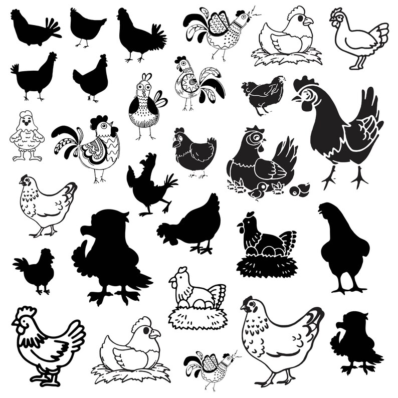 Chicken Bundle Svg Bundle Clipart Cricut Cute Chicks Bundle Silhouette ...