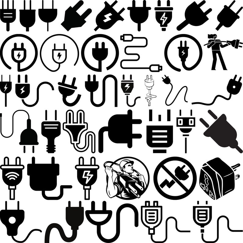 Plug SVG Bundle, Plug Silhouette, Cable Plug Svg, Electrical Plug Svg ...