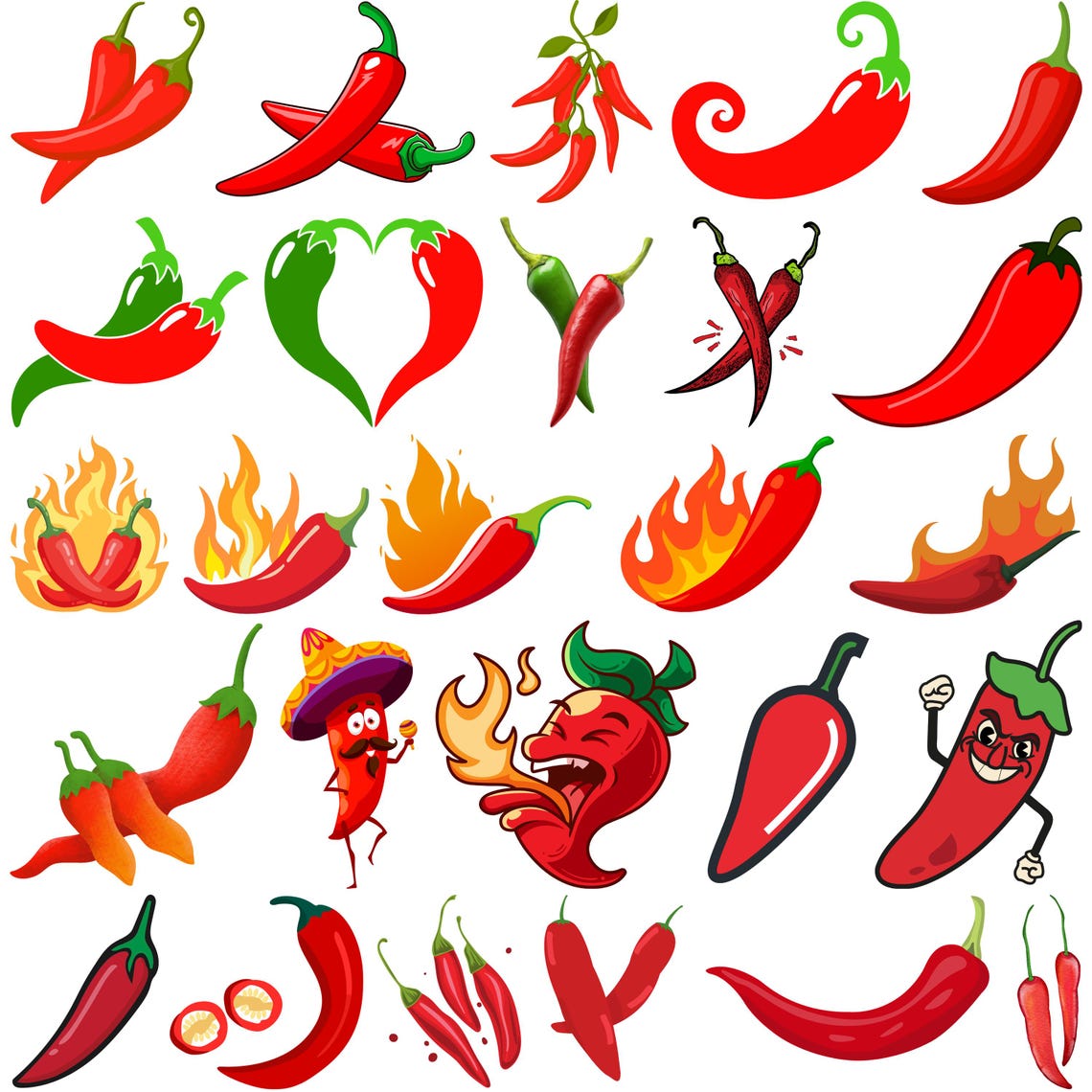 Chili Svg Bundle, Chili Pepper Clipart, Chili Silhouette, Pepper Vector ...
