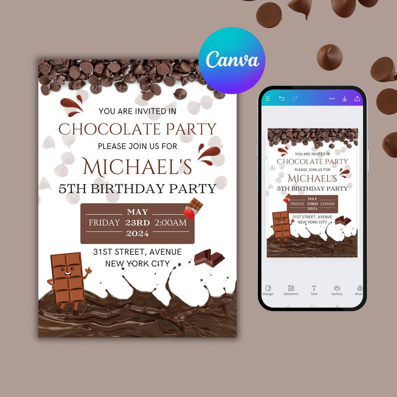 Editable Chocolate Party Invitation, Chocolate Invitation, Chocolate ...