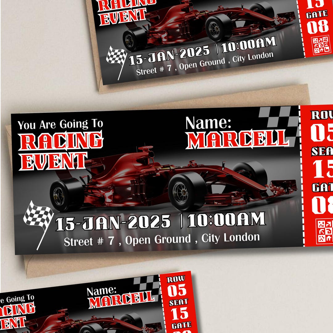 Printable Formula 1 Ticket, Editable Formula Ticket, Surprise Gift ...