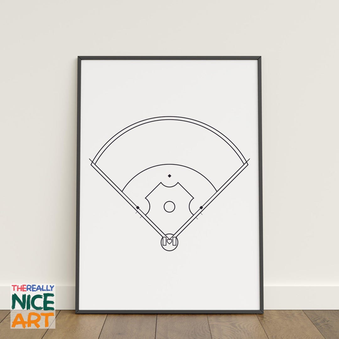 Minimalistic Baseball Field Wall Art, Vintage Ballpark Poster, Sports ...