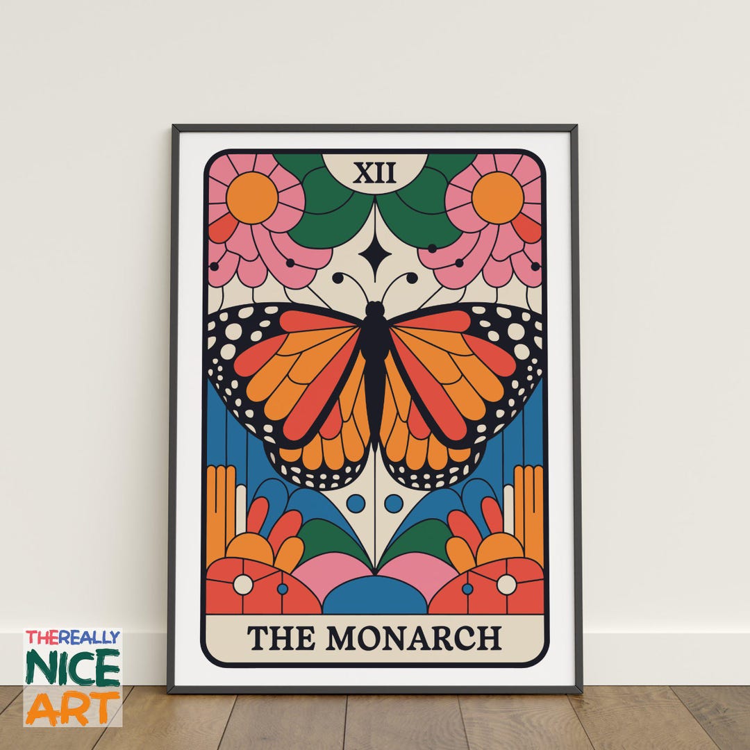 Vintage Monarch Butterfly Tarot Card Print, Retro Boho Decor (digital ...