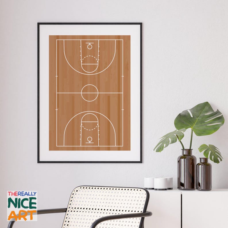 Basketball Court Wall Art, Classic Court Design Poster, Sports ...