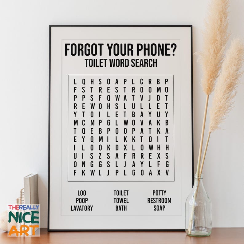 Funny Bathroom Word Search Art Print, Toilet Humor (digital Download ...