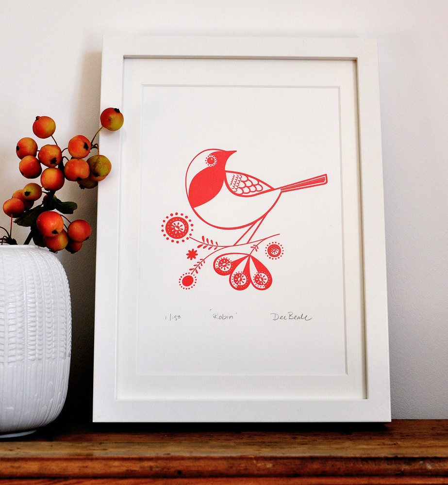 Robin Hand Pulled Signed Gocco Screenprint - Etsy