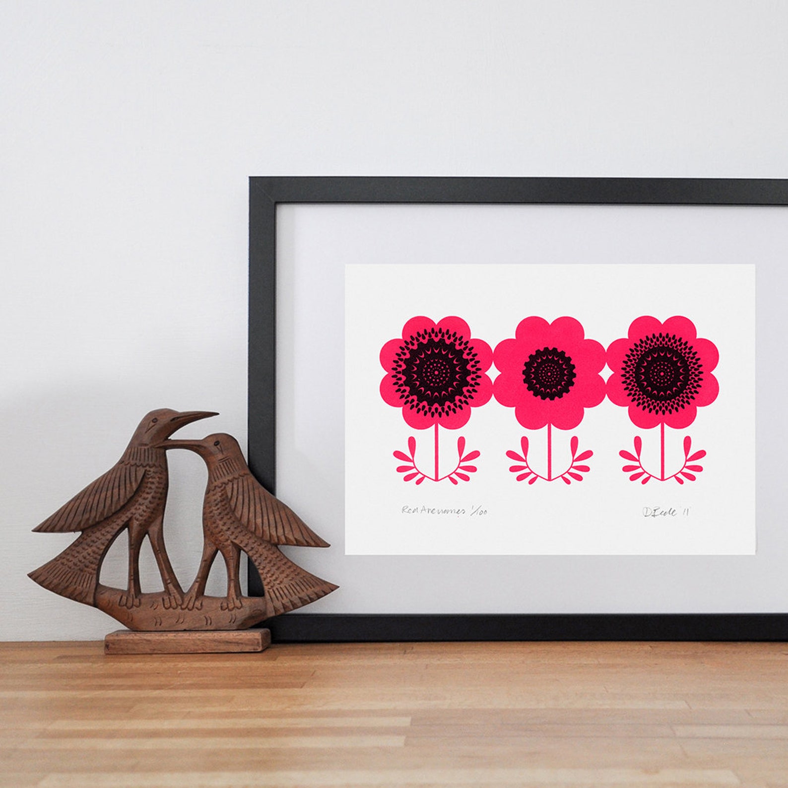 Red Anemones Hand Pulled Signed Gocco Screenprint - Etsy