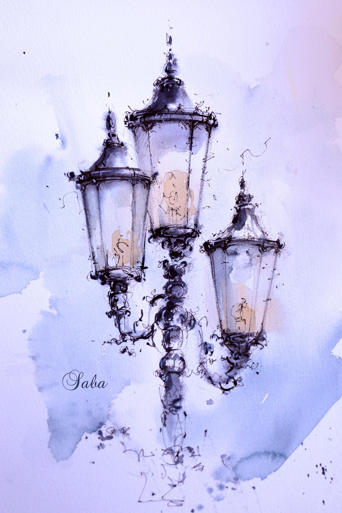 Watercolour Vintage Street Light - Etsy
