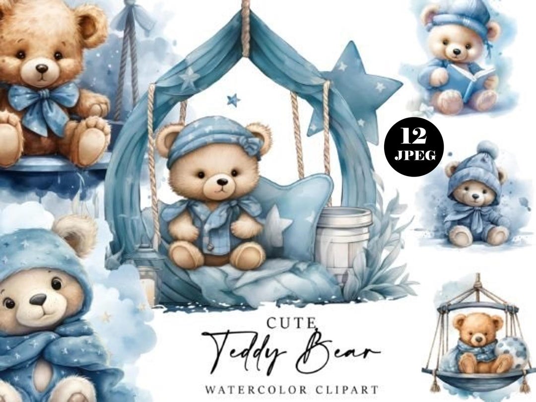 Cute Teddy Bear Clipart Bundle Graphic, Kids Room & Nursery, Wall Art ...