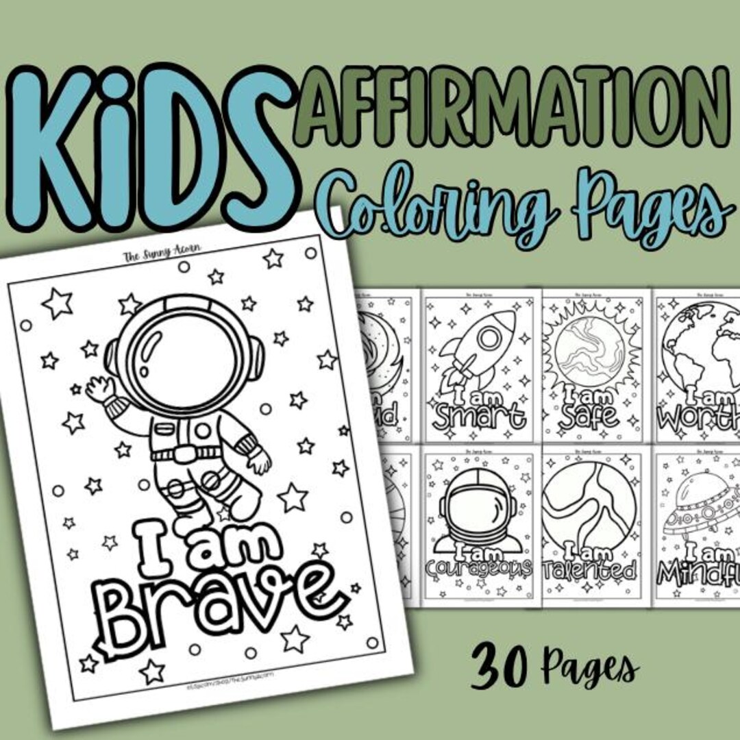 Kids Affirmation Coloring Pages: Space Pictures, 30 Page PDF - Etsy