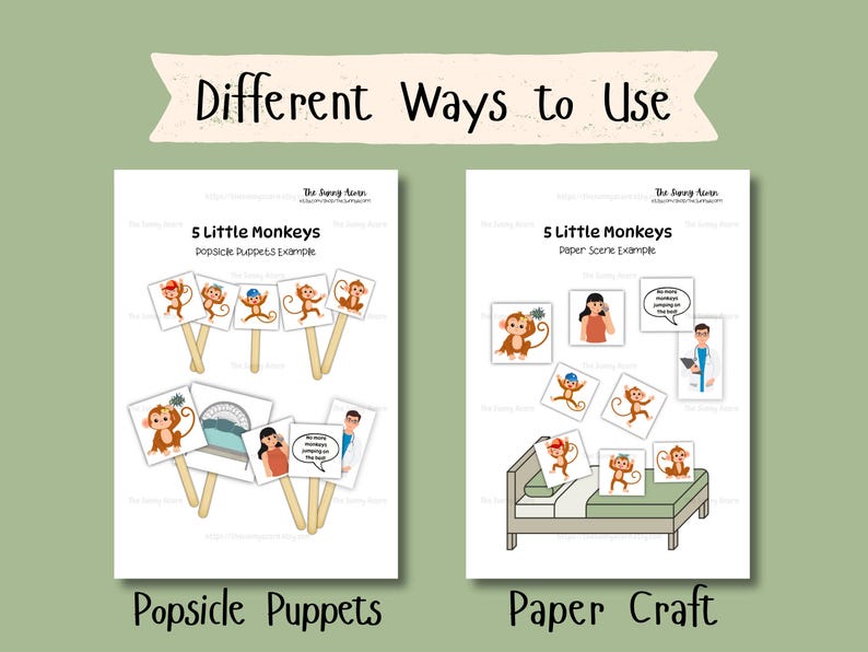 5 Little Monkeys: 12-page Cut and Paste Craft Template - Etsy
