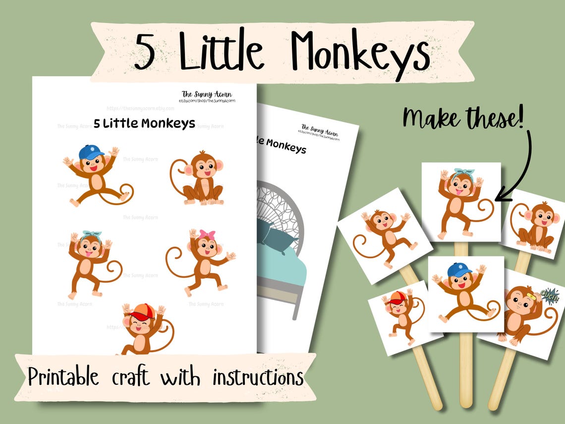 5 Little Monkeys: 12-page Cut and Paste Craft Template - Etsy