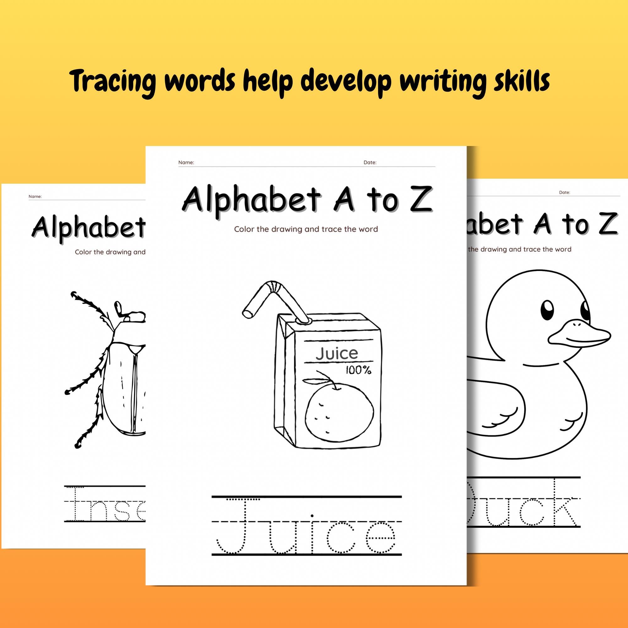 Printable Alphabet Tracing and Coloring Worksheet for Kids to Color and ...